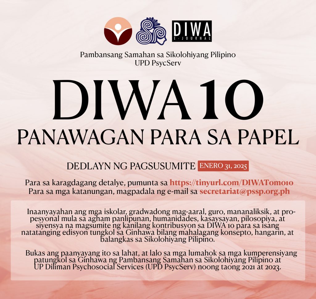 Panawagan sa Papel para sa DIWA 10 “Ginhawa: Konsepto, Hangarin, at ...